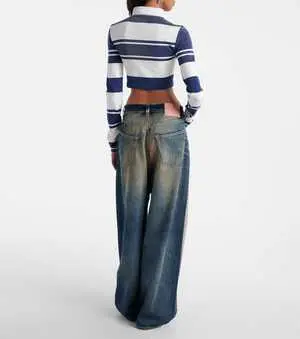 Acne Studios Striped Cropped Cotton Polo Shirt