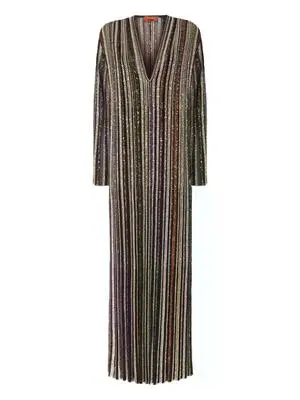 Missoni V-neck Sequin Embellished Maxi Dress With Long Sleeves - Silver