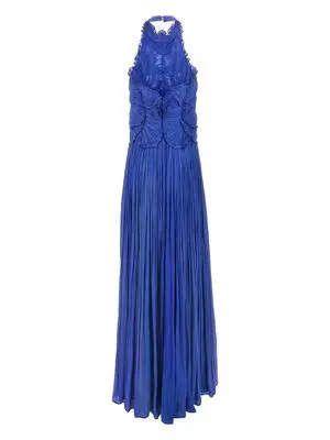 Costarellos Pleated Halter-neck Maxi Dress