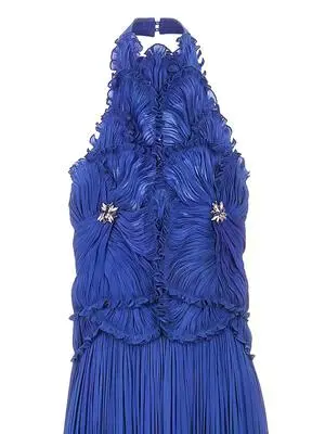 Costarellos Pleated Halter-neck Maxi Dress