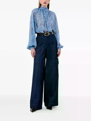 NICHOLAS Solene Floral-print High-neck Top - Blue
