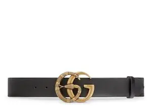 Gucci Belt With Double G Buckle And Snake Detail - Black