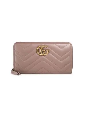 Gucci Gg Marmont Wallet Zip Around Matelasse - Dusty Pink