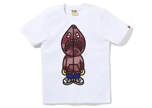 A BATHING APE Grid Camo Classic Milo Shark Tee - White Burgundy