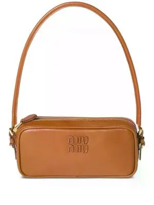 Miu Miu Mini Leather Shoulder Bag With Logo Detail - Brown