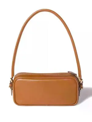 Miu Miu Mini Leather Shoulder Bag With Logo Detail - Brown