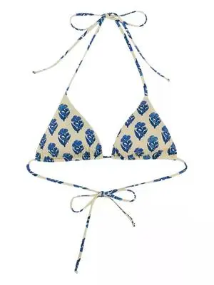MC2 SAINT BARTH Floral-print Triangle Bikini Top - Neutrals