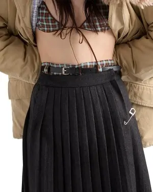 Prada Pleated Wool Flannel Skirt - Grey