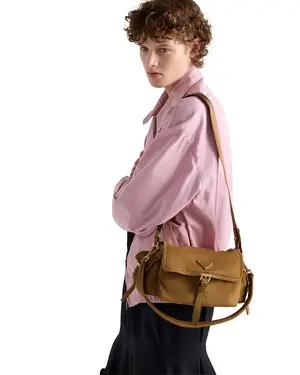 Prada Explore Suede Shoulder Bag With Flap - Brown