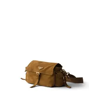 Prada Explore Suede Shoulder Bag With Flap - Brown