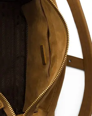 Prada Explore Suede Shoulder Bag With Flap - Brown