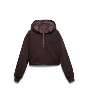 Prada Reversible Cotton Jersey And Re-nylon Hoodie - Brown