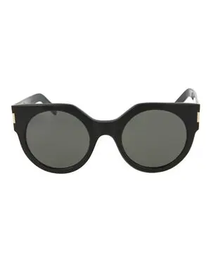 Saint Laurent Round Frame Acetate Sunglasses - Shiny Black (sl185slim/30001892/001)