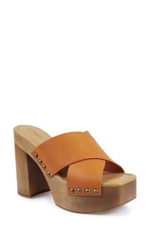 CANDIE'S Maggy Platform Slide Sandal - Mustard Leather