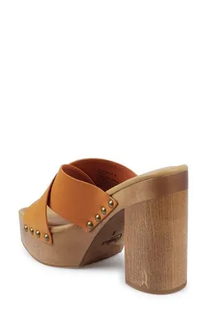 CANDIE'S Maggy Platform Slide Sandal - Mustard Leather