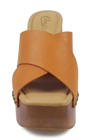 CANDIE'S Maggy Platform Slide Sandal - Mustard Leather