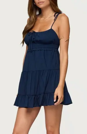 EDIKTED Tiered Tie-strap Mini Dress - Navy