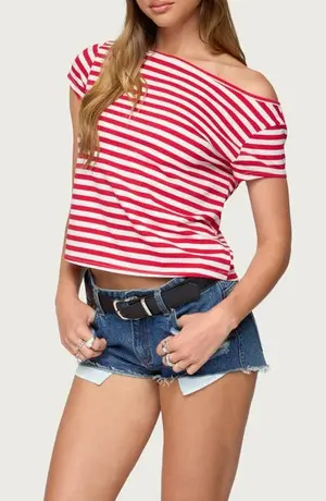 EDIKTED Aretha Stripe Off-the-shoulder Top