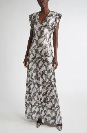 St. John Cubist Sequin Gown