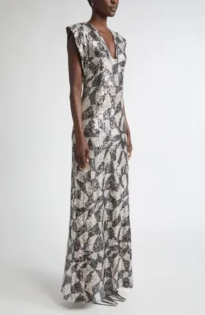 St. John Cubist Sequin Gown