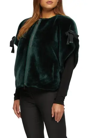Gorski Genuine Shearling Short Sleeve Jacket - Emerald