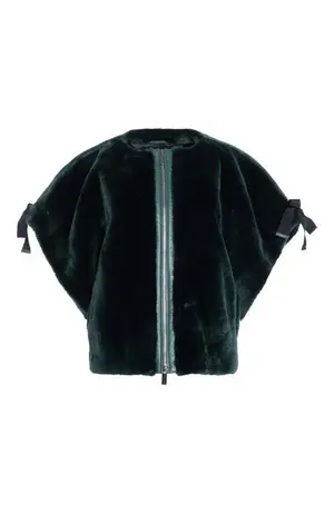 Gorski Genuine Shearling Short Sleeve Jacket - Emerald