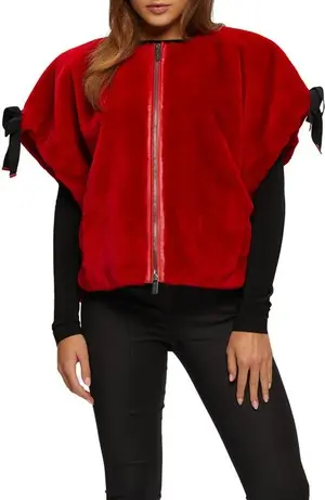 Gorski Genuine Shearling Short Sleeve Jacket Red