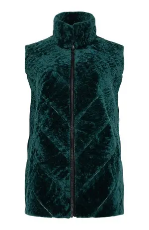 Gorski Reversible Chevron Genuine Shearling Vest - Emerald/black