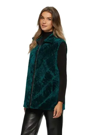 Gorski Reversible Chevron Genuine Shearling Vest - Emerald/black