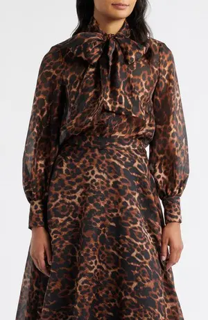 Anne Klein Tie-neck Leopard Print Top