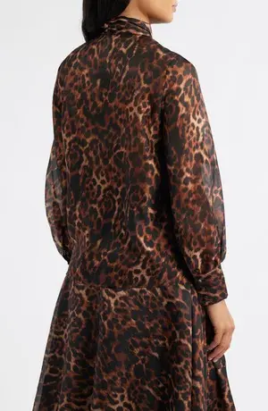 Anne Klein Tie-neck Leopard Print Top