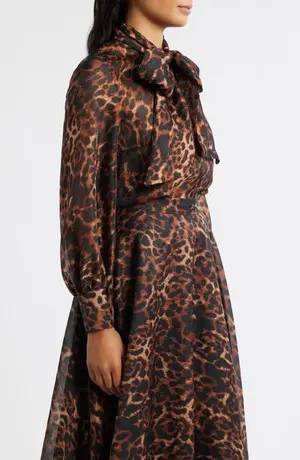 Anne Klein Tie-neck Leopard Print Top