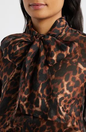 Anne Klein Tie-neck Leopard Print Top