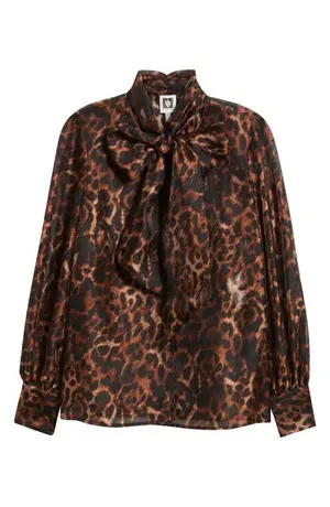 Anne Klein Tie-neck Leopard Print Top