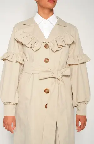 THE LULO PROJECT Eagle Ruffle Detail Trench Coat