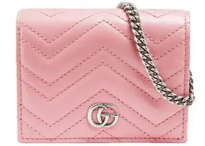 Gucci Marmont Card Case Wallet Gg - Pastel Pink