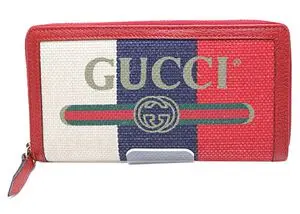 Gucci Logo Print Round Zipper Wallet - Red
