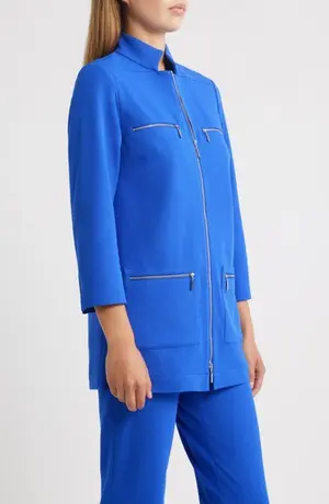 Ming Wang Deco Stretch Crepe Utility Jacket - Sapphire Sea
