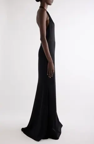 Givenchy Halter Neck Crepe Back Satin Gown - Black