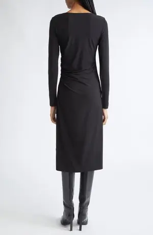 Max Mara Long Sleeve Ruched Jersey Midi Dress