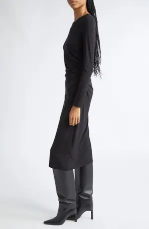Max Mara Long Sleeve Ruched Jersey Midi Dress