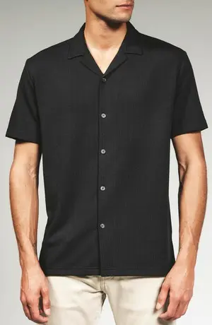 7 Diamonds Vaughn Rib Knit Camp Shirt - Black