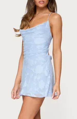 EDIKTED Velvet Burnout Floral Minidress - Blue