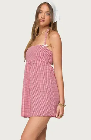 EDIKTED Babydoll Halter Mini Dress