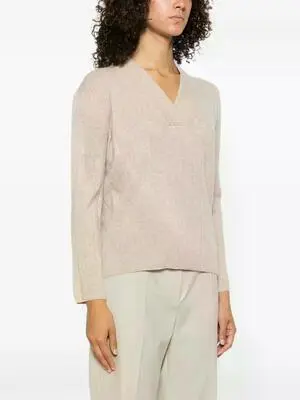 Max Mara Arten Ribbed V-neck Jumper - Neutrals