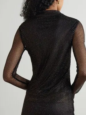 Sportmax Gerrarda Crystal-embellished Mesh Turtleneck Top