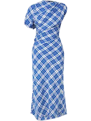 Proenza Schouler Hallie Ruched Checked Twill Midi Dress - Blue