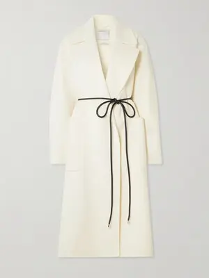 Sportmax Abate Leather-trimmed Wool-felt Coat - Ecru