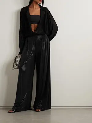 Norma Kamali Pleated Wide-leg Stretch-jersey Pants