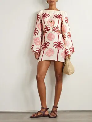 Johanna Ortiz Wave After Wave Cutout Linen Mini Dress - Multi
